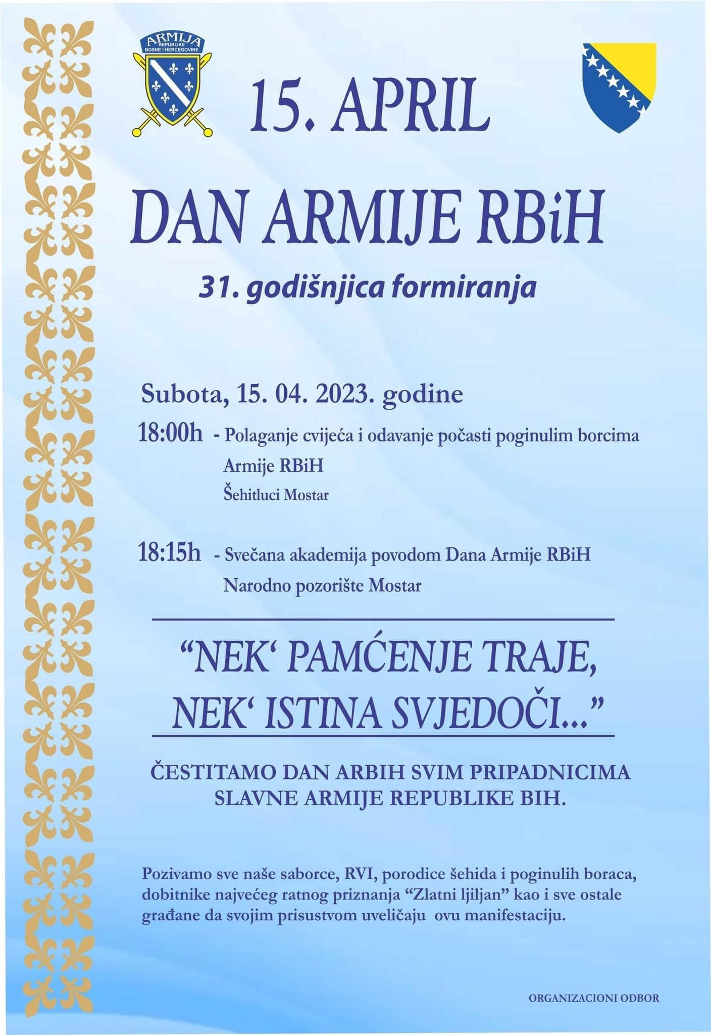 31. godišnjica formiranja - Dan armije RBiH